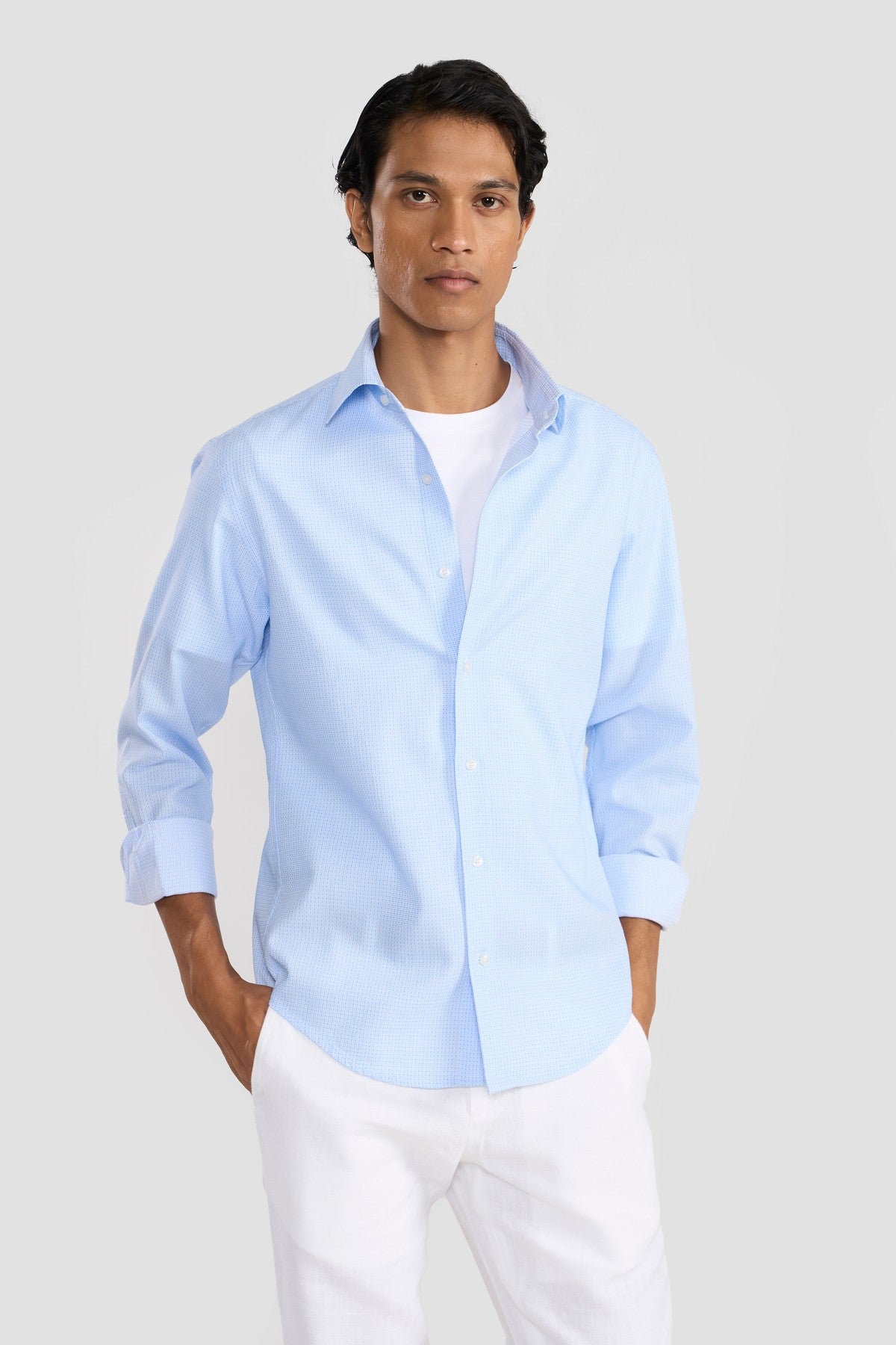 Blue Micro Grid Pattern Mario Men Shirt